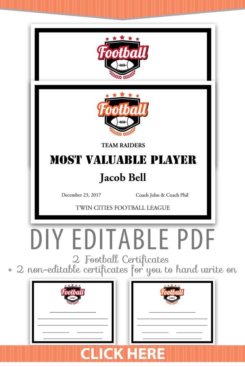 Editable PDF Sports Team Football Certificate Award Template - Etsy