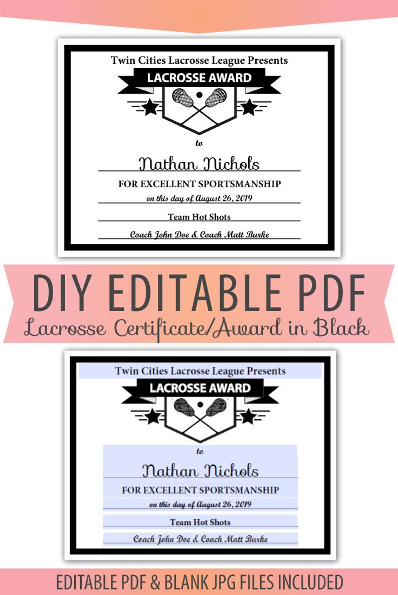 Editable PDF Lacrosse Sports Team Certificate Award Template - Etsy