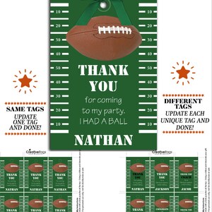 Football Favor Tags Printable Fillable PDF Instant Download 9 Tags on a ...