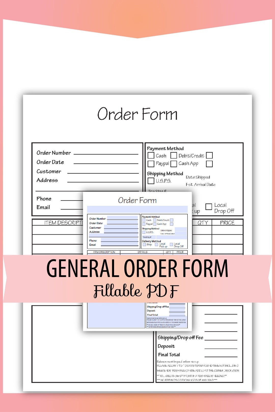 General Order Form Fillable Text Only Pdf Letter Size Instant - Etsy