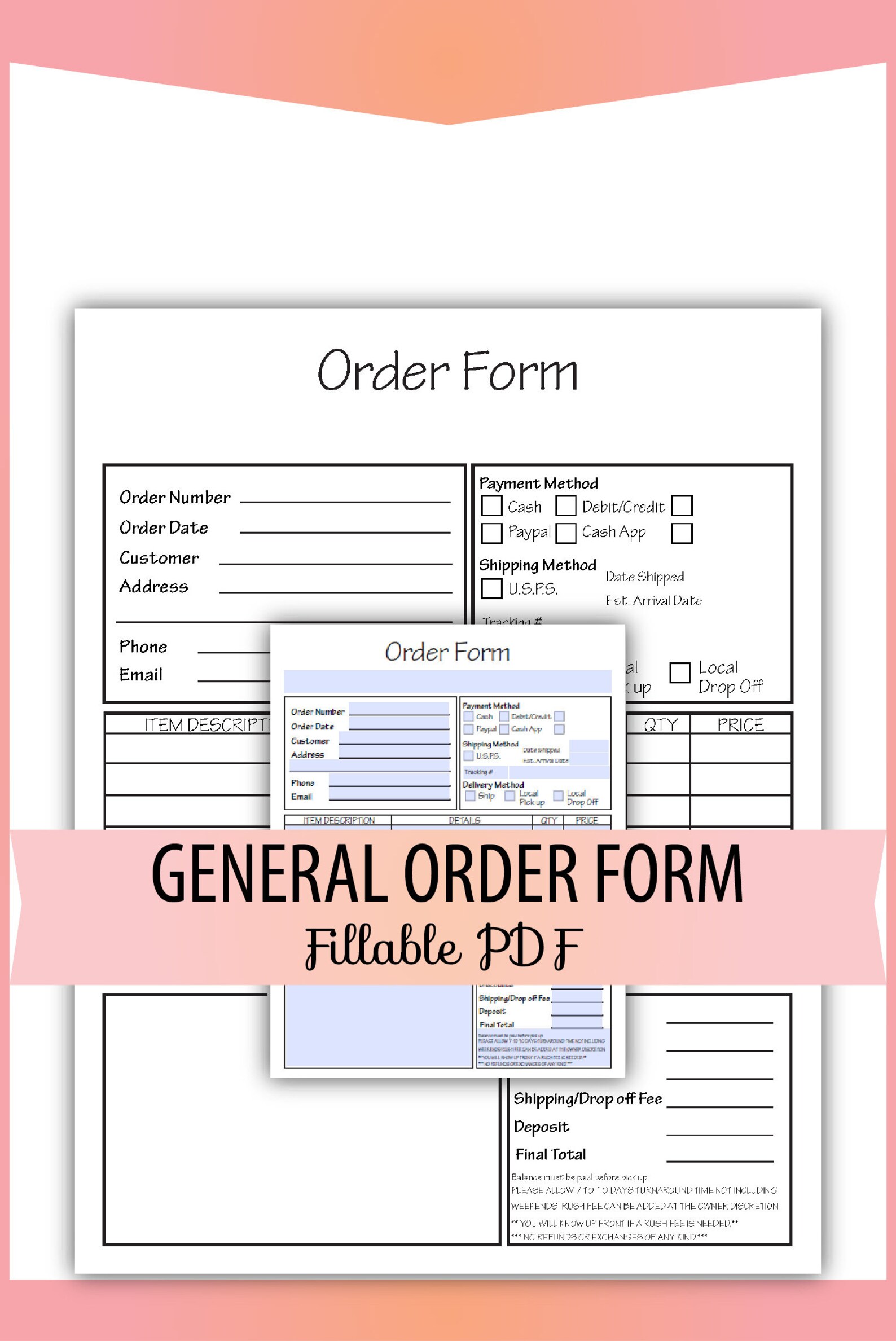 General Order Form Fillable Text Only Pdf Letter Size Instant - Etsy