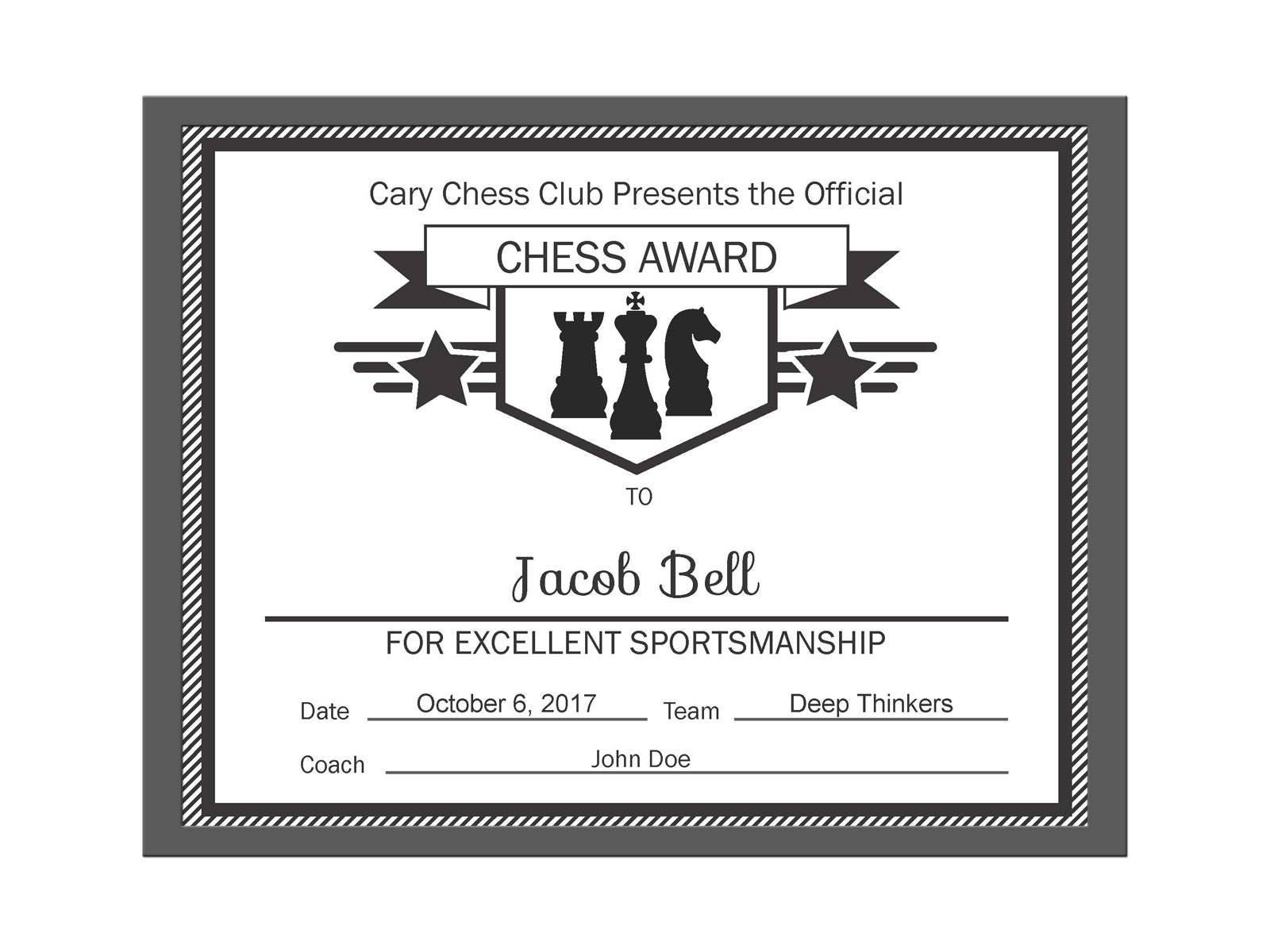 Editable Pdf Sports Game Team Chess Certificate Award Template Etsy