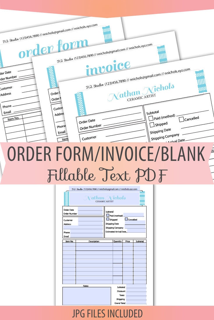 Fillable/editable Text Only PDF Order Form Invoice Blank Letter Size ...