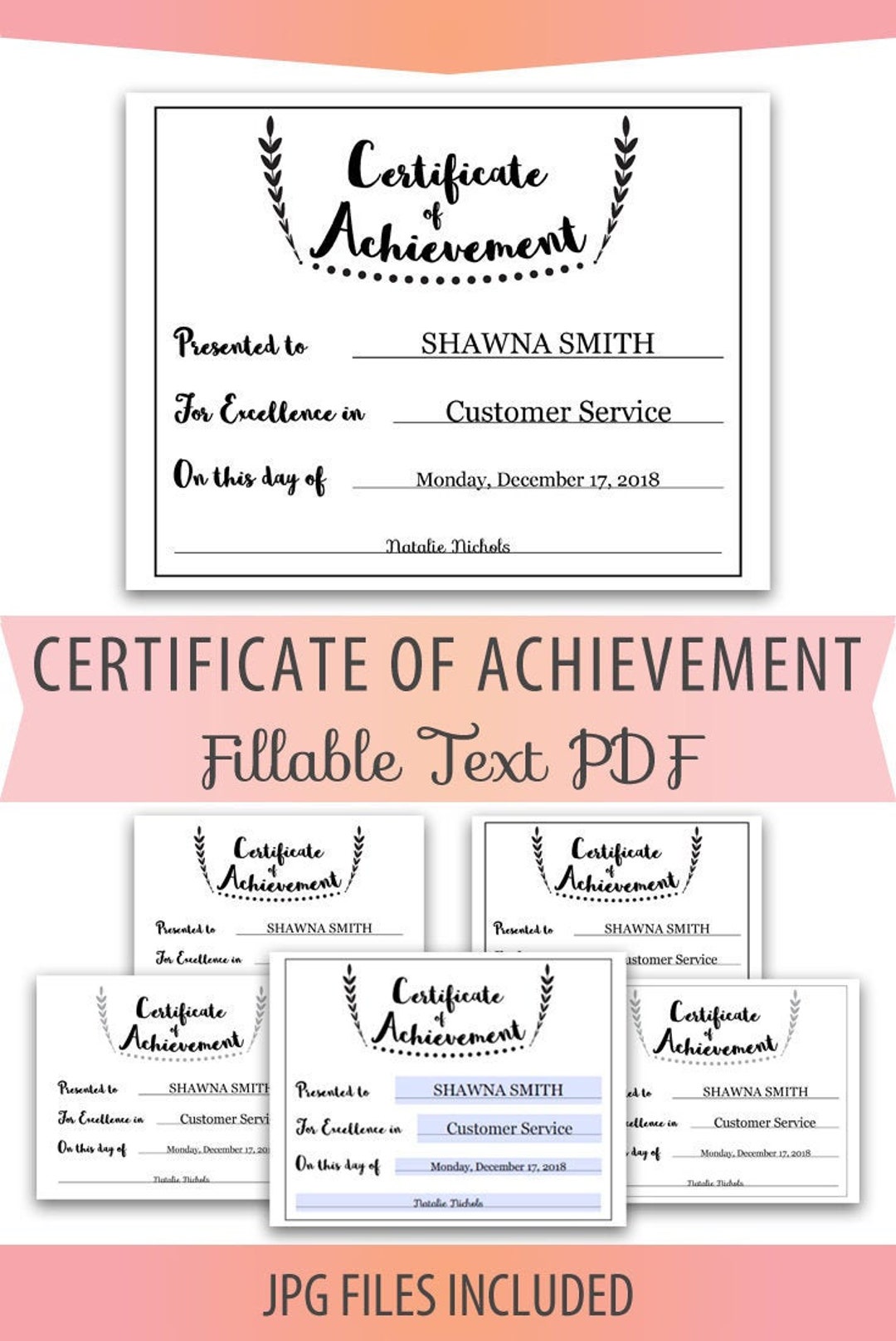 Diy Editable PDF Certificate of Achievement Award Template in Black and ...