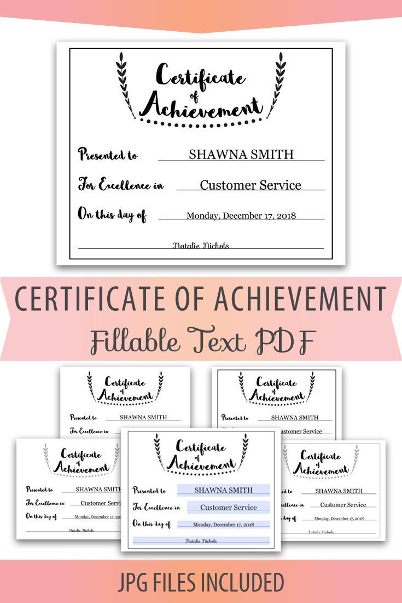 Diy Editable PDF Certificate of Achievement Award Template in | Etsy