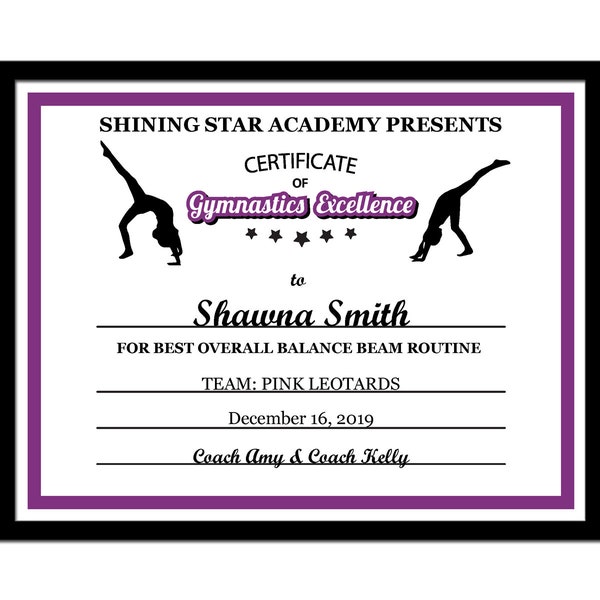 Gymnastics Certificate - Etsy
