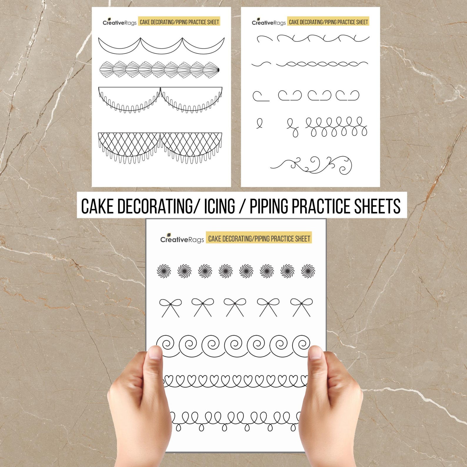 Royal Icing Piping Practice Sheets: Cake Decorating (instant Download ...