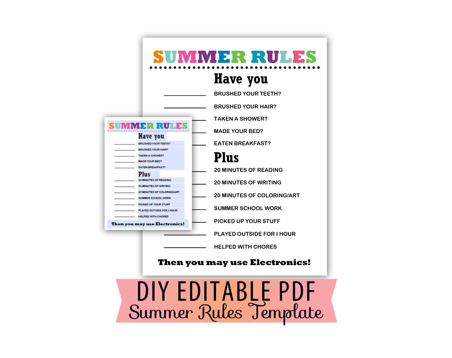 Summer Rules Editable PDF Kids Children Letter Size Template Instant ...
