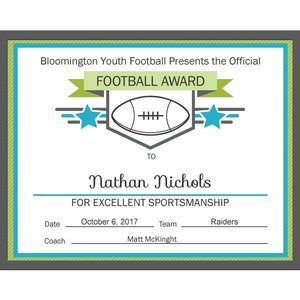 Editable PDF Sports Team Football Certificate Award Template in 3 ...