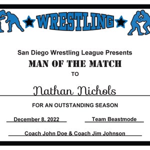 Editable Wrestling Certificate Template: Printable Award (PDF Download ...