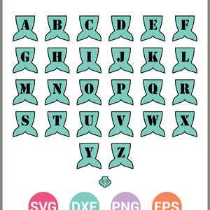 Mermaid Banner Svg, A-Z Alphabet Garland Banners SVG Cut Files, Cricut ...