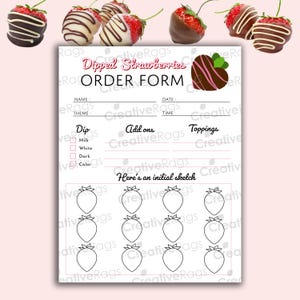Dipped Strawberry Order Form Printable PDF, Bonus Sketch Template ...