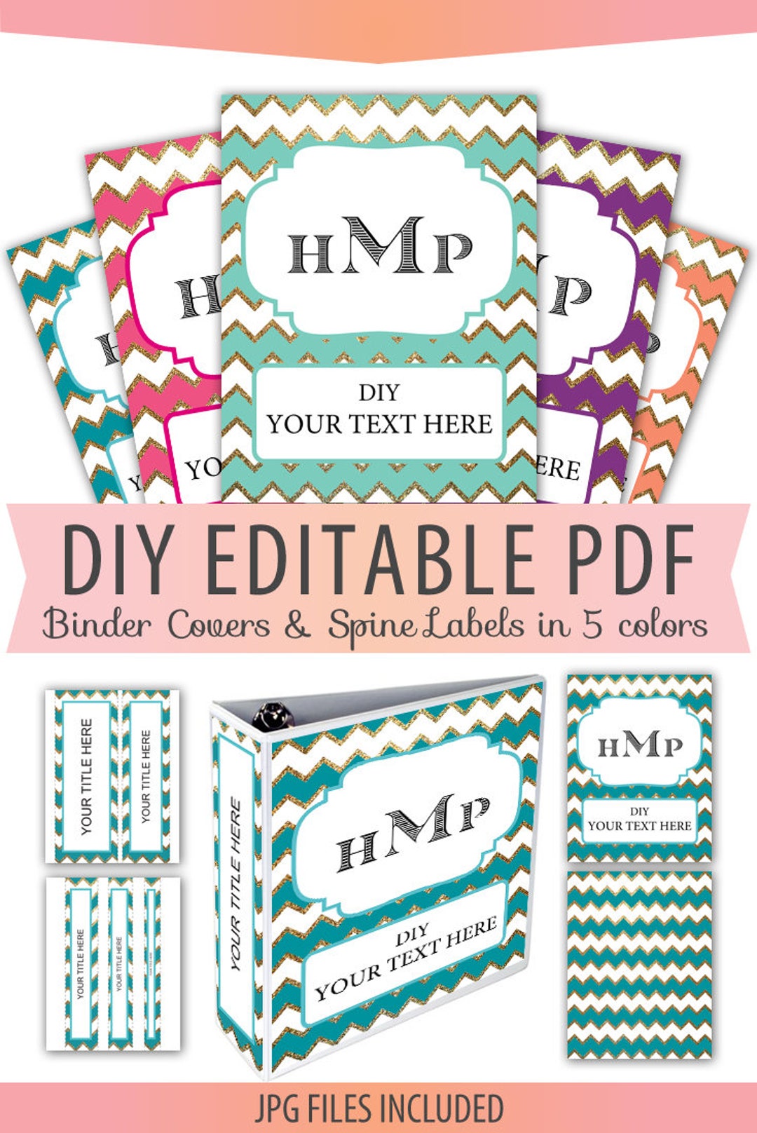 Editable Monogram Binder Cover & Spine Labels Pdf, Letter Size, 5 Pack ...