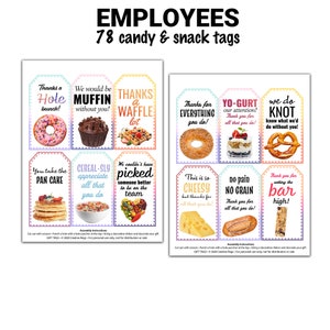 78 Employee Appreciation Tag Bundle, Snack & Candy Gift Tags, Staff ...