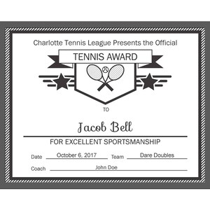 Editable PDF Sports Game Team Tennis Certificate Award Template in 3 ...