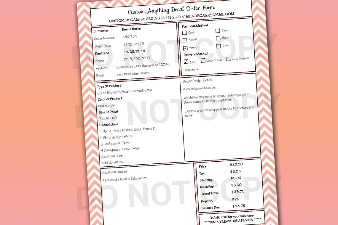 NEW Order Form Fillable/editable Text PDF Invoice Letter Size - Etsy