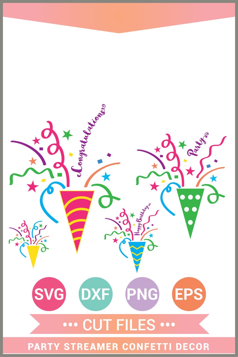 Party Streamer svg confetti svg party popper Cricut Cut | Etsy