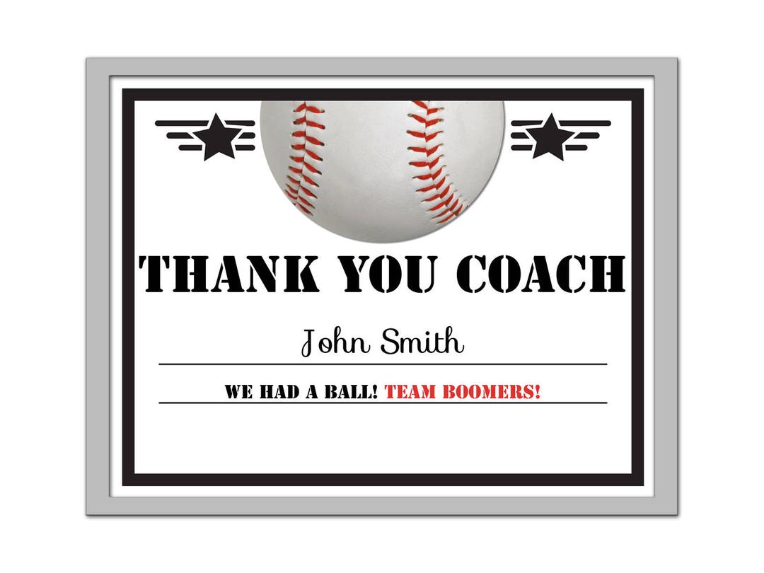 Editable PDF Sports Team Game Baseball Thank You Coach Certificate ...