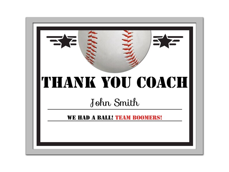 Editable PDF Sports Team Game Baseball Thank You Coach - Etsy