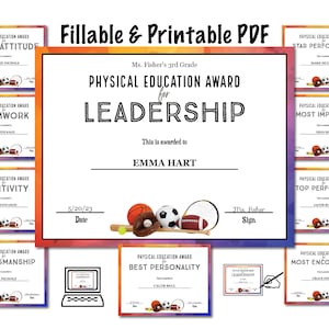 Fillable & Printable PDF PE Physical Education Kids Children Teacher ...
