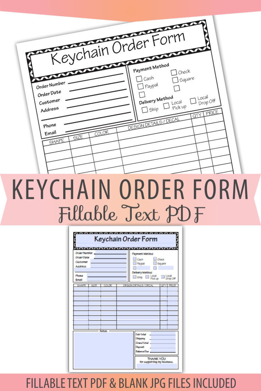 Fillable/editable Text Only PDF KEYCHAIN Order Form Letter Size Forms ...