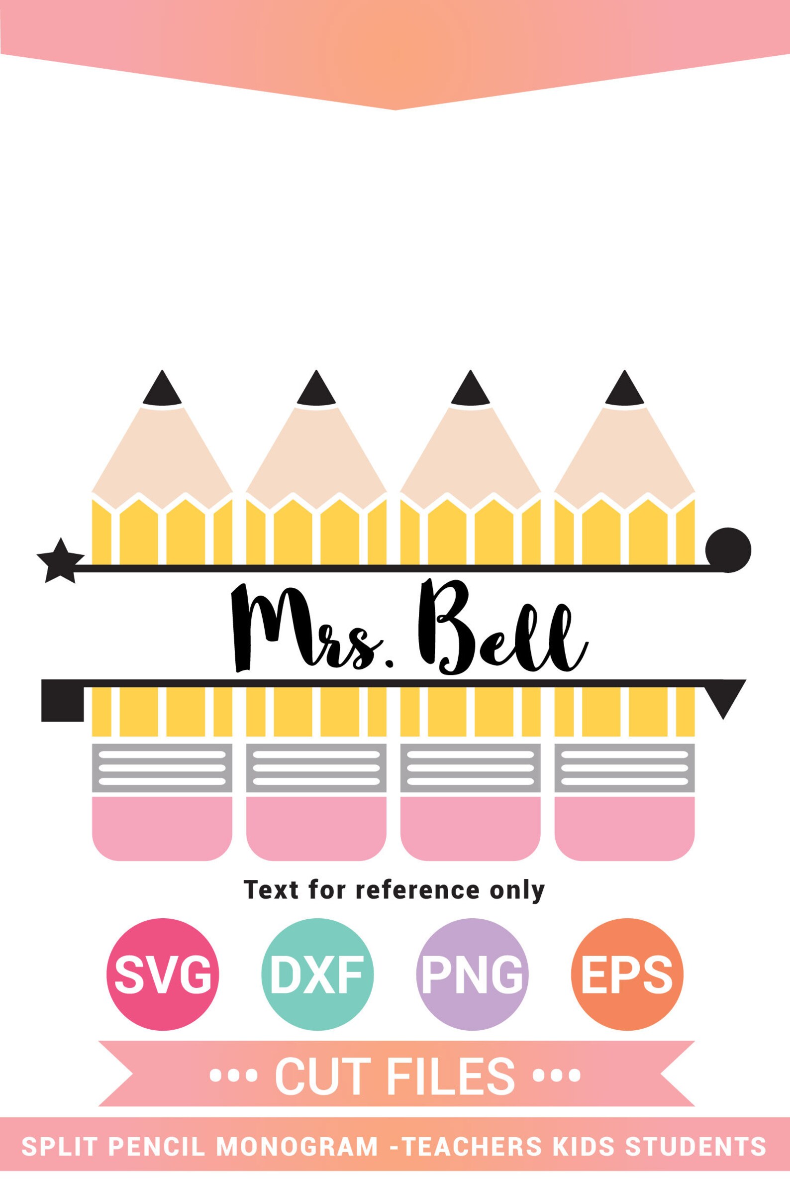 Split Pencil Monogram Back to School Svg Pencil Label Name - Etsy