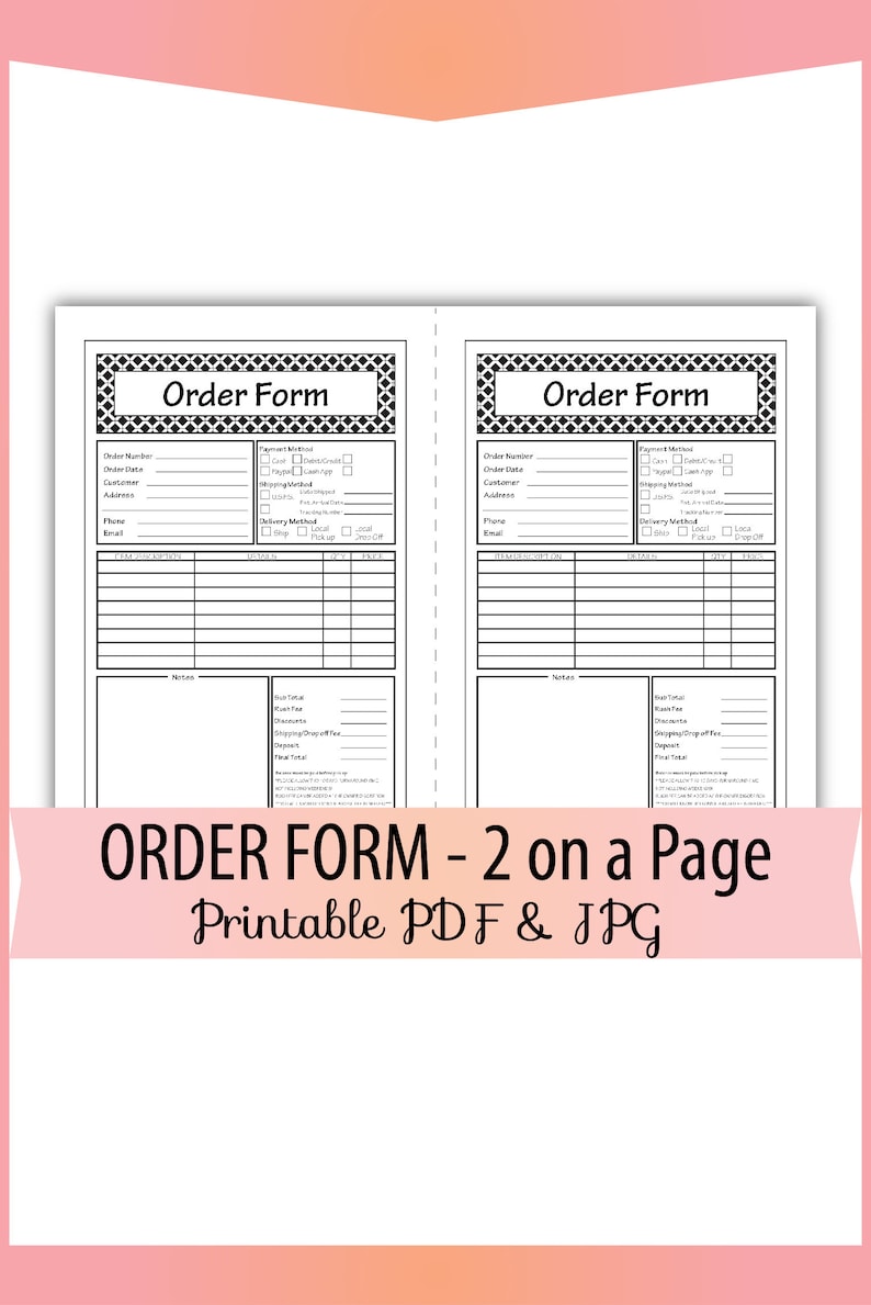 Printable Order Form Letter Size 2 on a Page Half Sheets | Etsy