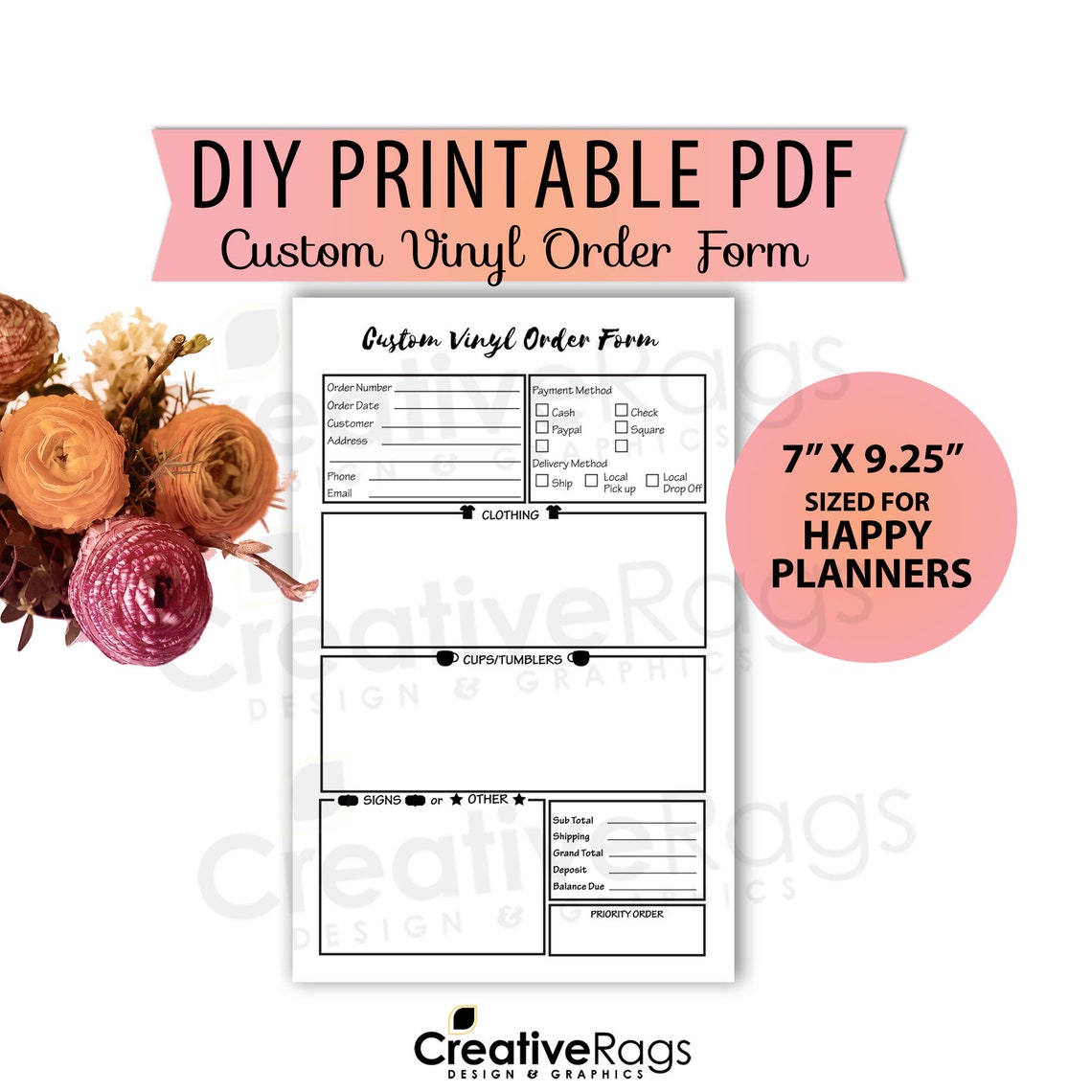Vinyl Decals Order Form PDF JPG Happy Planner Size 7x - Etsy