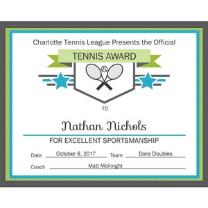 Editable PDF Sports Game Team Tennis Certificate Award Template in 3 ...