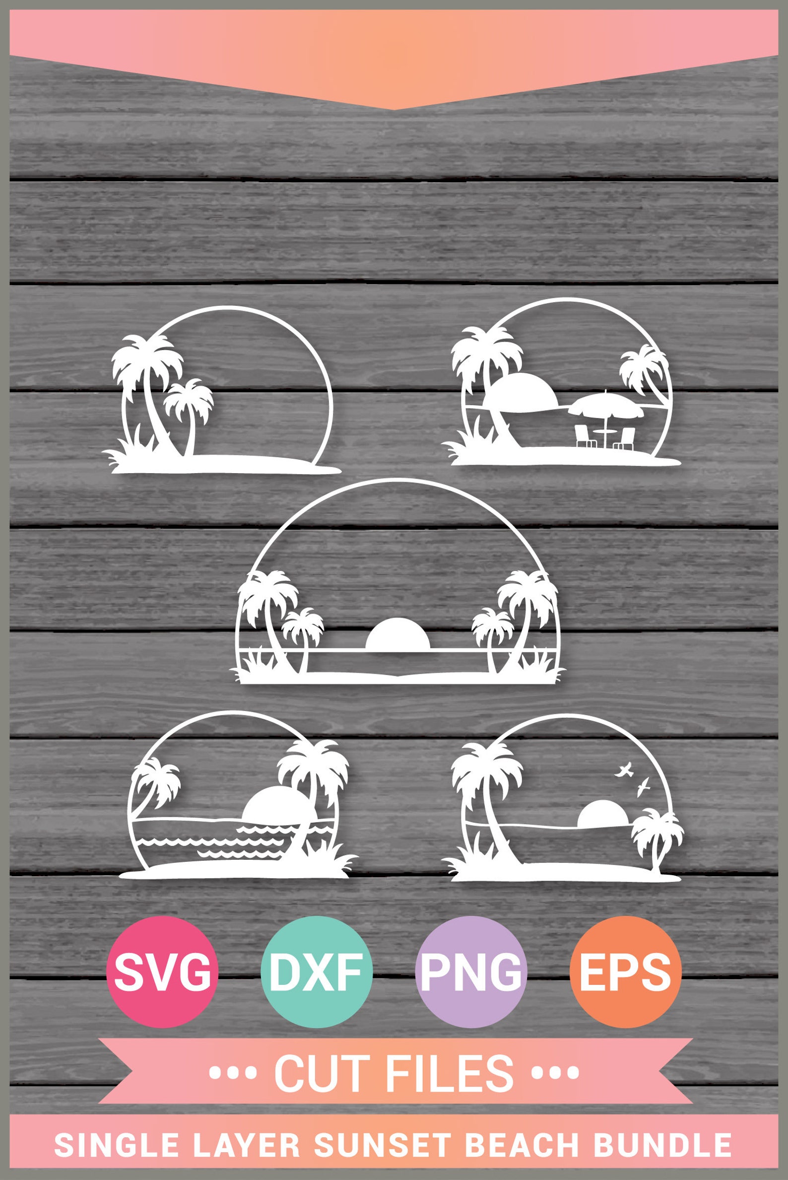 Beach Sunset Bundle svg Palm Scene svg dxf palm dxf Palm | Etsy