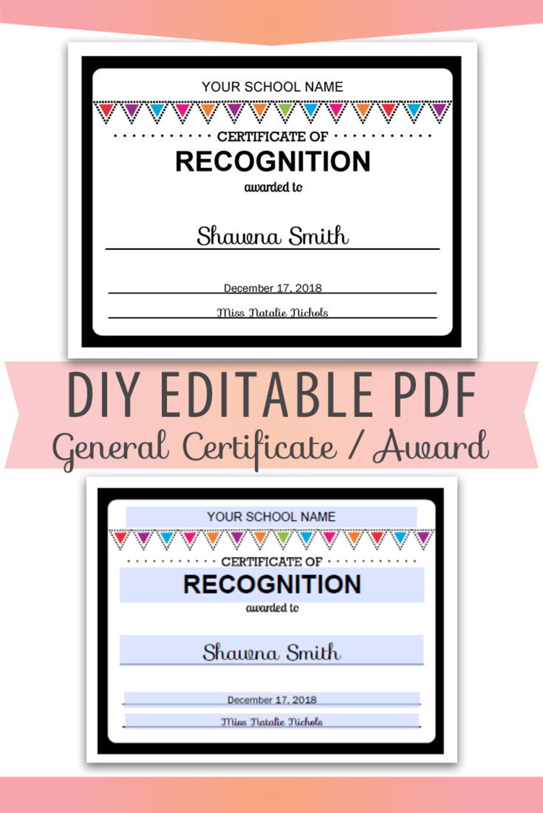 Editable Classroom Certificate Award Template: Rainbow Colors (PDF) - Etsy