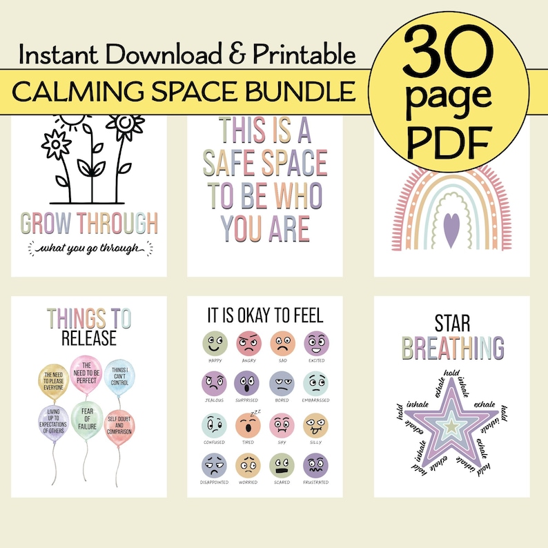 30 Calm Down PDF Posters School Counselor Office Therapy Calm Emotional ...