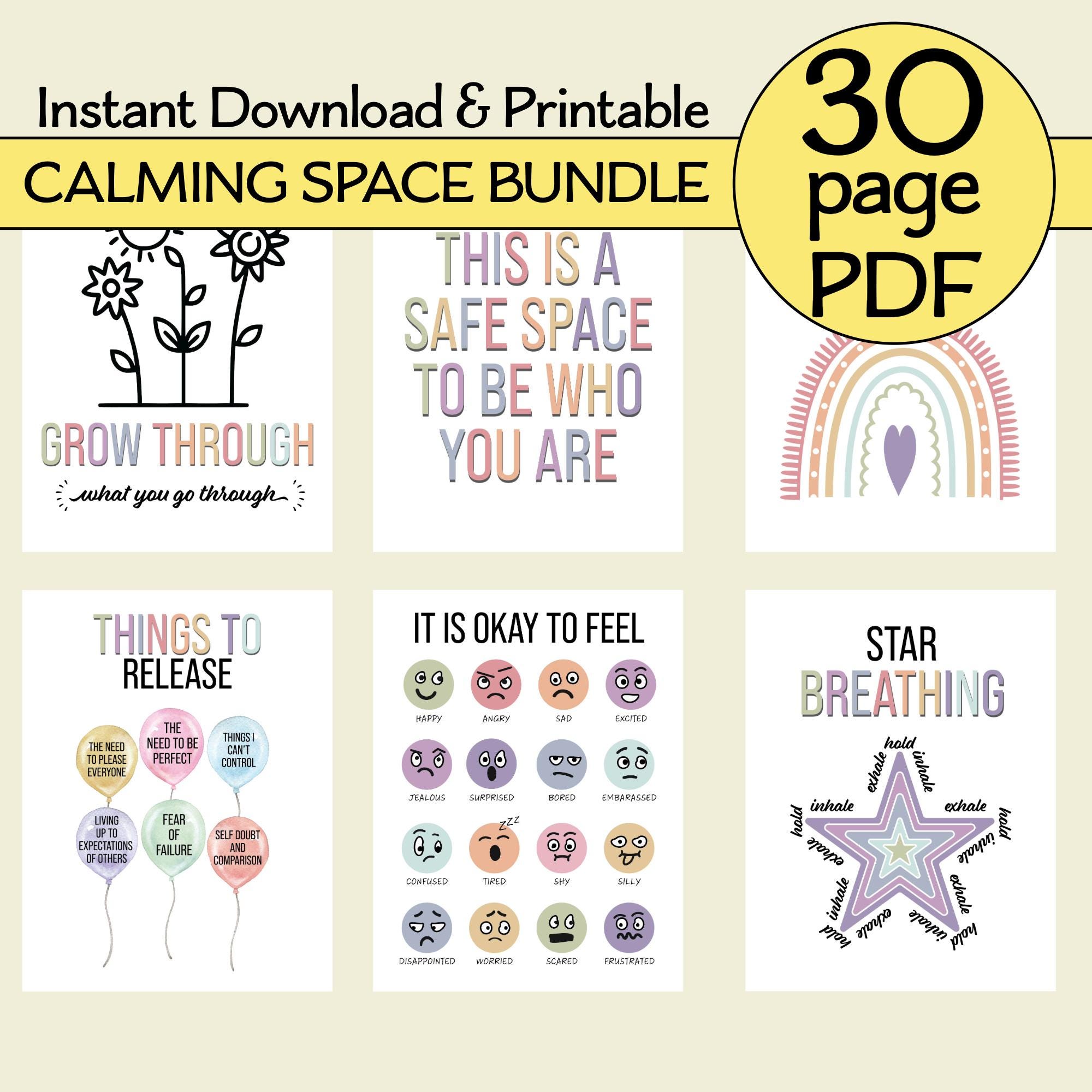 30 Calm Down PDF Posters School Counselor Office Therapy Calm Emotional ...