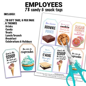 78 Employee Appreciation Tag Bundle, Snack & Candy Gift Tags, Staff ...