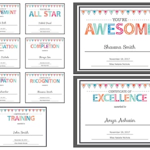 Editable PDF Kids Children Teacher Classroom Certificate Award Template ...