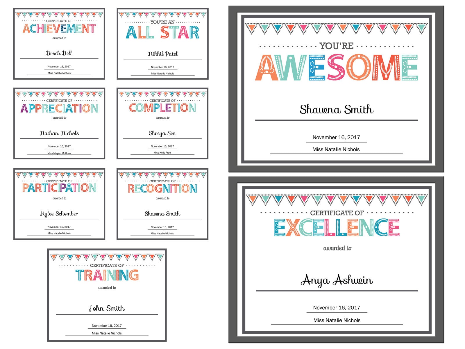 Editable PDF Kids Children Teacher Classroom Certificate Award | Etsy