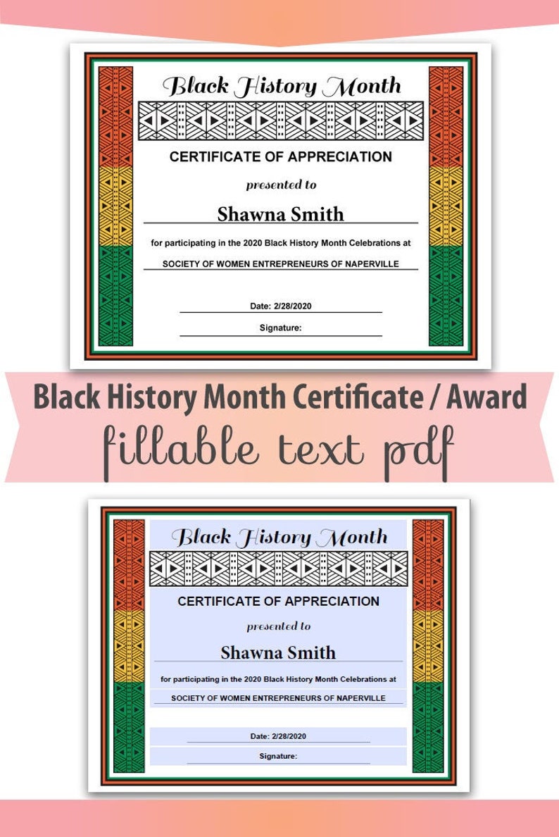 Black History Month Certificate of Appreciation Editable PDF Letter ...