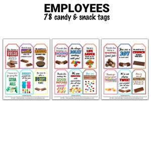 78 Employee Appreciation Tag Bundle, Snack & Candy Gift Tags, Staff ...