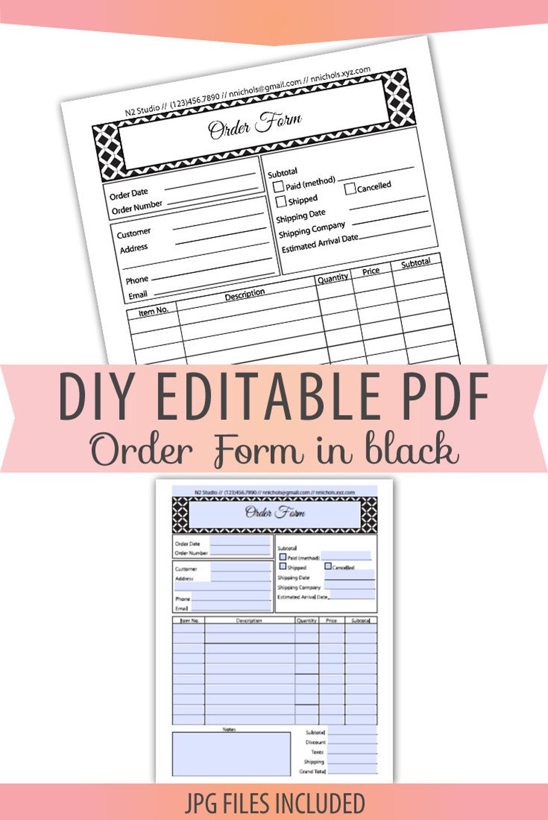 Fillable/editable Text Only PDF Order Form Invoice Blank Letter Size ...
