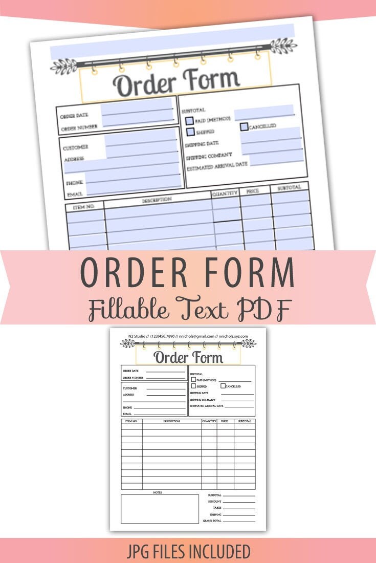 Fillable/editable Text Only PDF Order Form Invoice Blank Letter Size ...