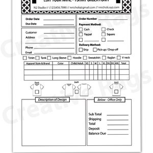 Fillable/editable Text Only PDF Tshirts Order Form HTV Iron on Tshirts ...