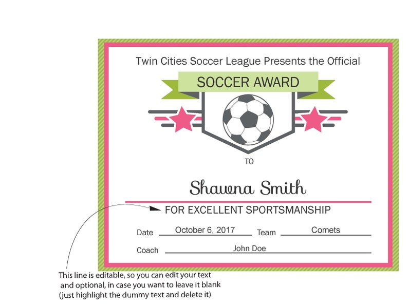Editable PDF Sports Team Soccer Certificate Award Template in - Etsy