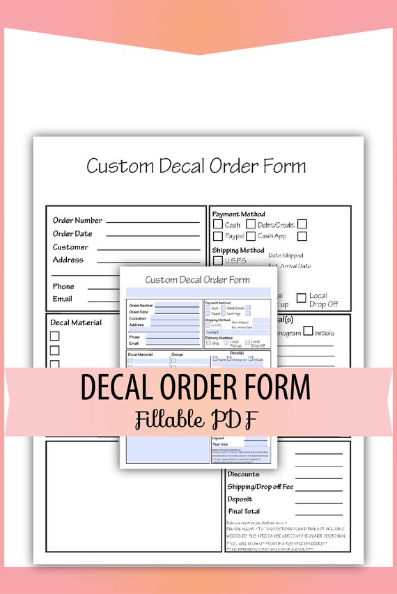 Custom Decal Order Form Fillable Text only Pdf Letter size | Etsy