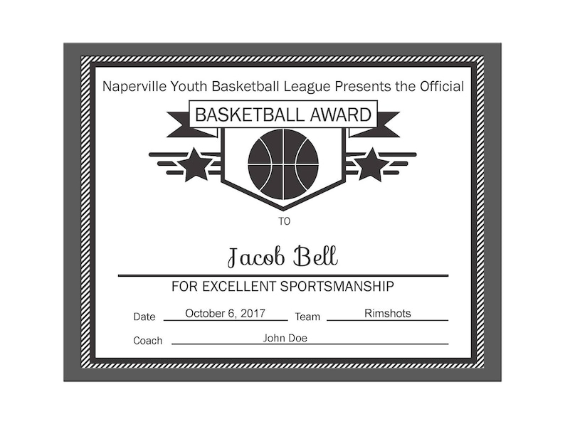 Editable PDF Sports Team Basketball Certificate Award Template - Etsy