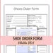 Shoe Order Form Fillable Text Only Pdf Letter Size Instant - Etsy