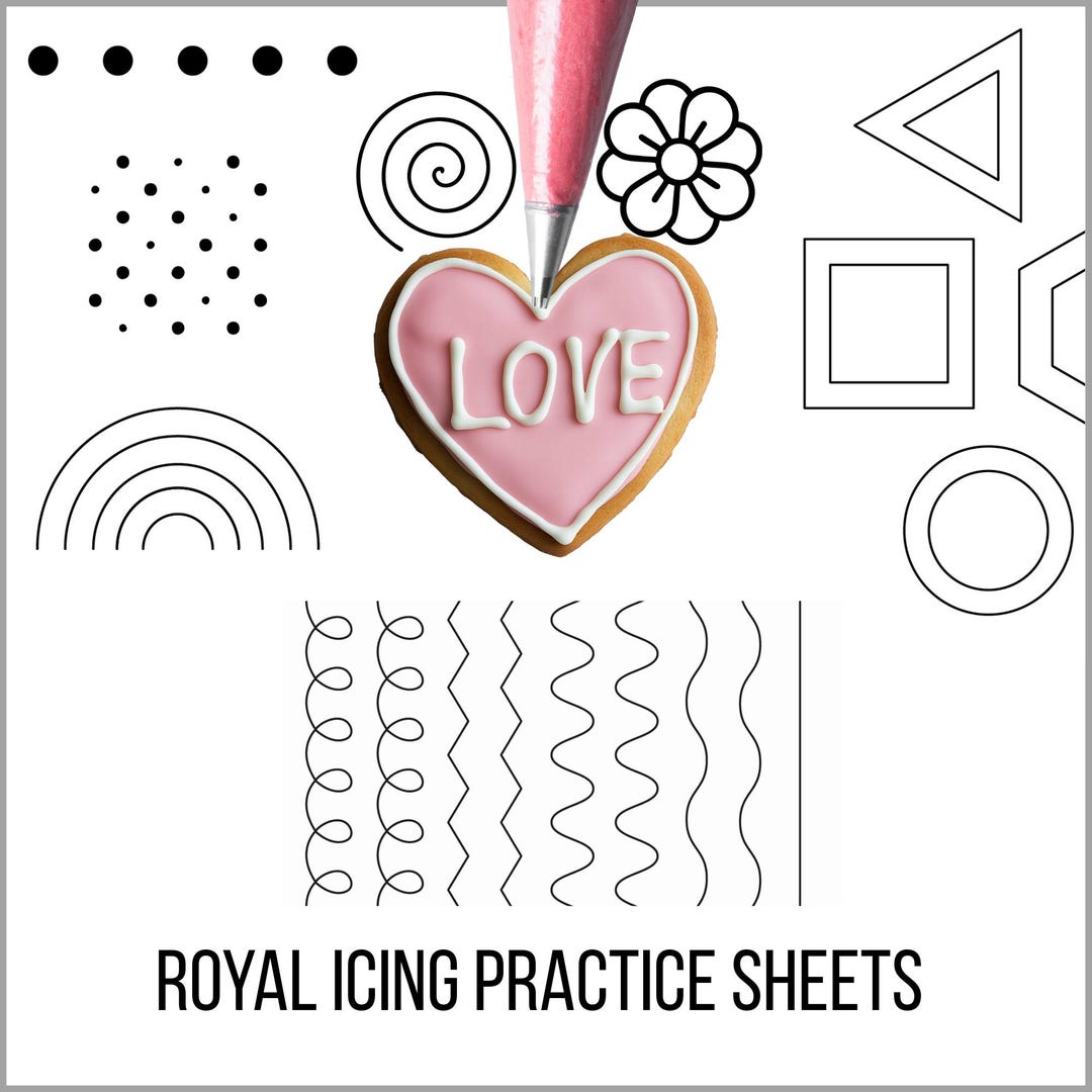 Royal Icing Printable Practice Sheets, Royal Icing Pdf Template, Royal ...
