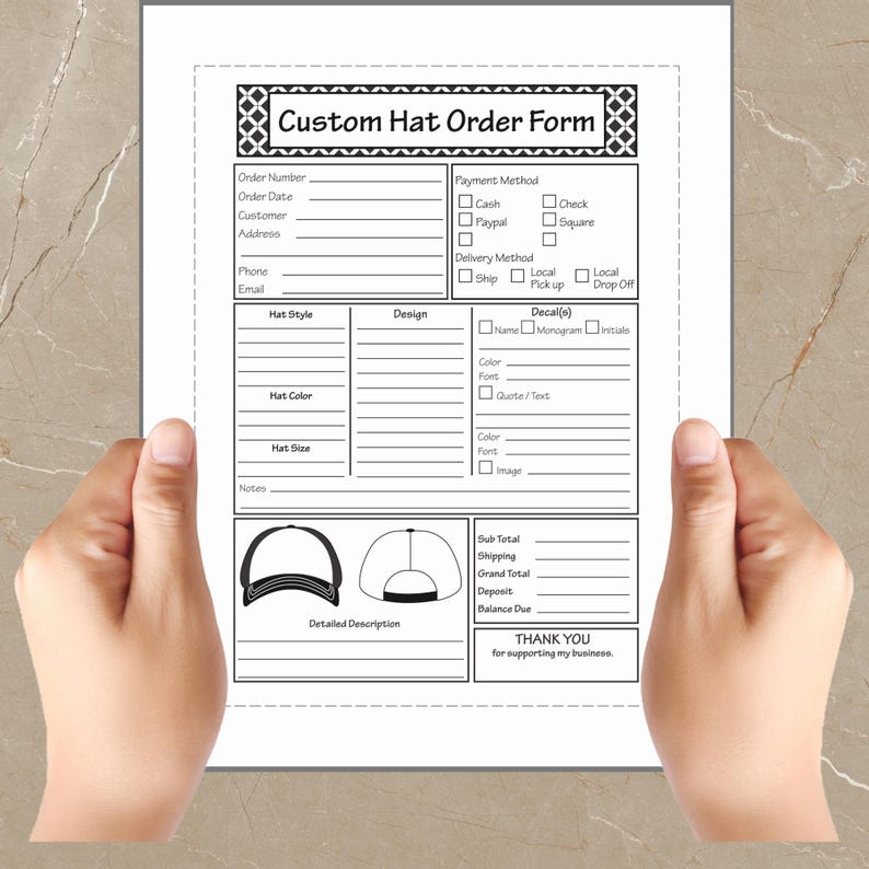 Hat Order Form Printable Pdf & Jpg Letter Size Instant Download ...