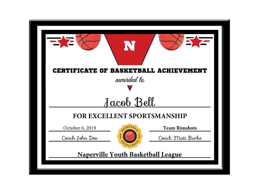 Editable PDF Basketball Certificate Sports Team Award Template in Red ...