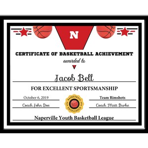 Editable PDF Basketball Certificate Sports Team Award Template in Red ...
