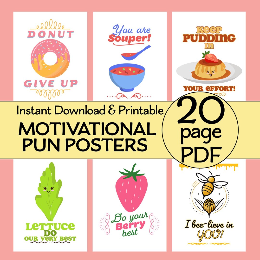 20 Motivational Pun PDF Posters Montessori Decor, Funny Elementary ...